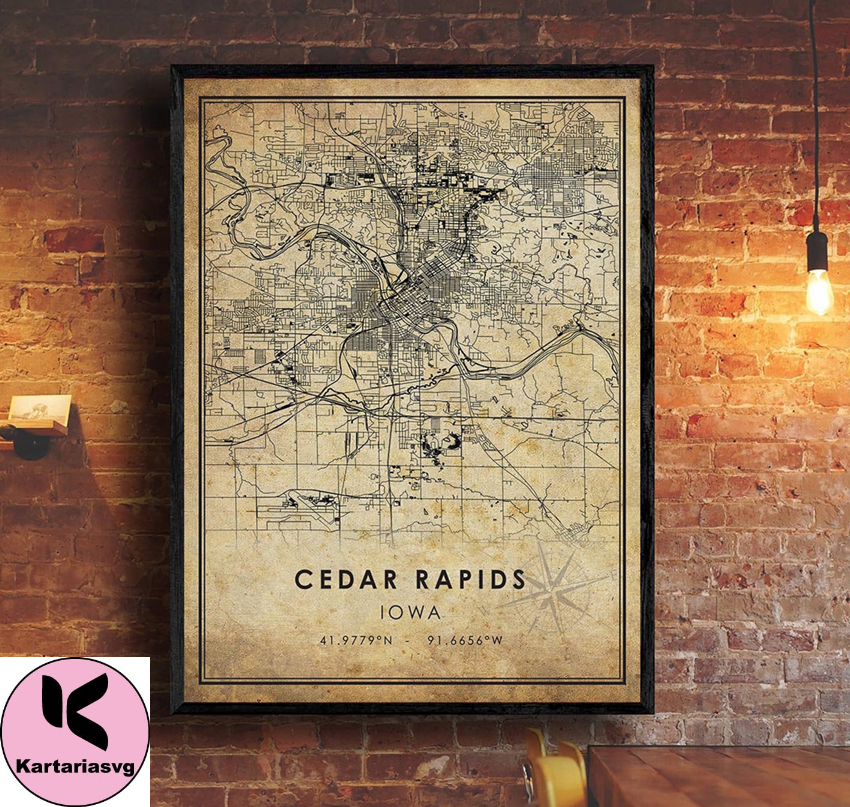 Cedar Rapids Vintage Map Print , Cedar Rapids Map , Iowa Map | Inspire ...
