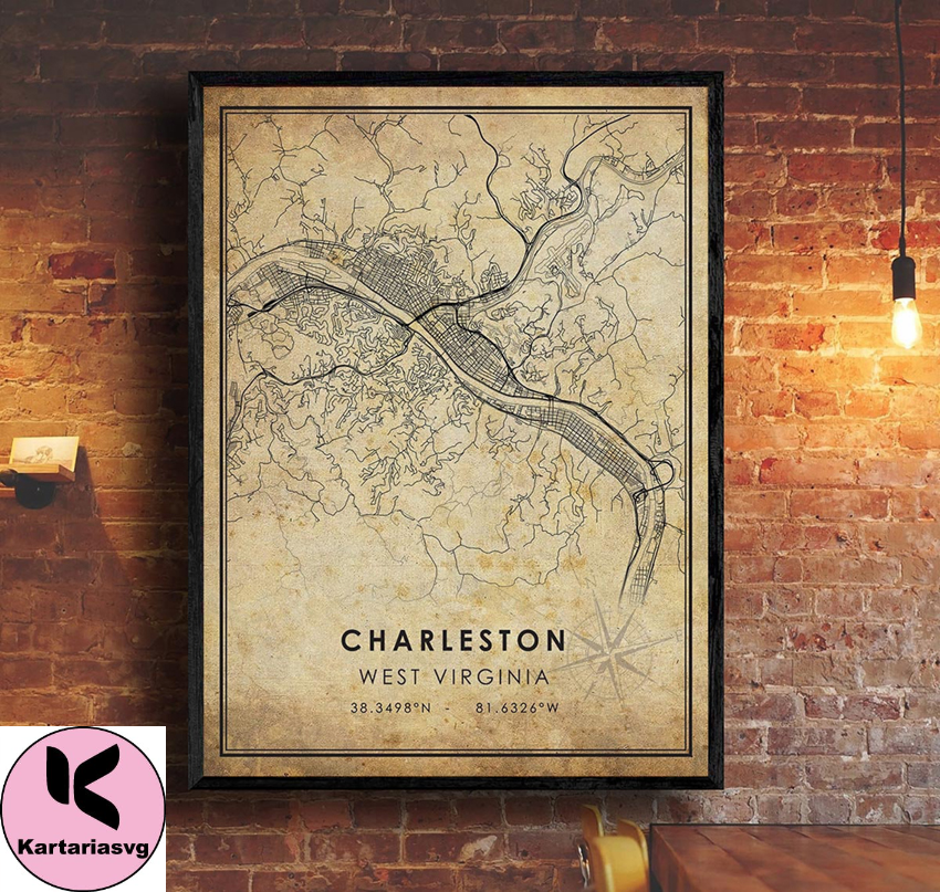 Charleston Map Print , Charleston Map , West Virginia Map Ar | Inspire ...