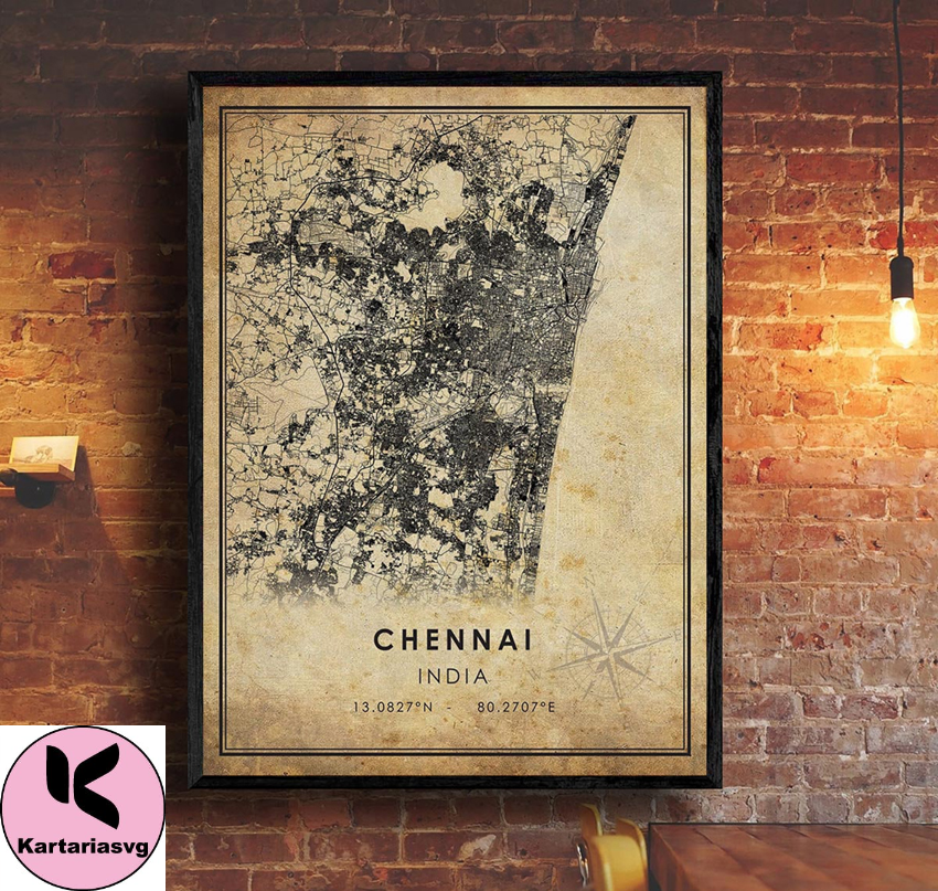 Chennai Vintage Map Print , Chennai India Map Art , Chennai | Inspire ...