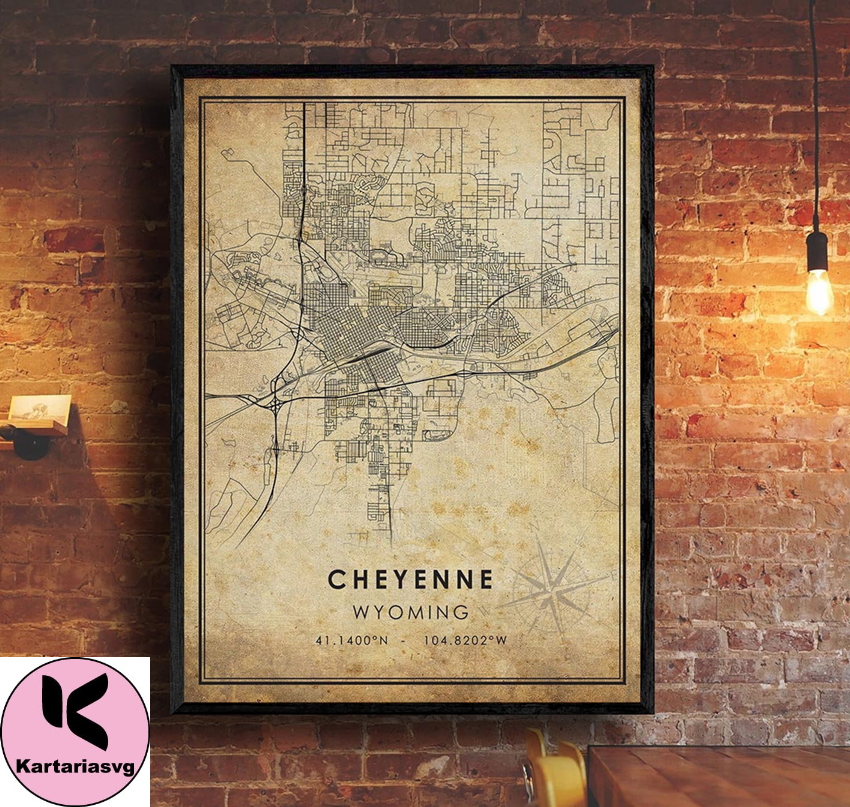 Cheyenne Vintage Map Print , Cheyenne Wyoming Map , Cheyenne | Inspire ...