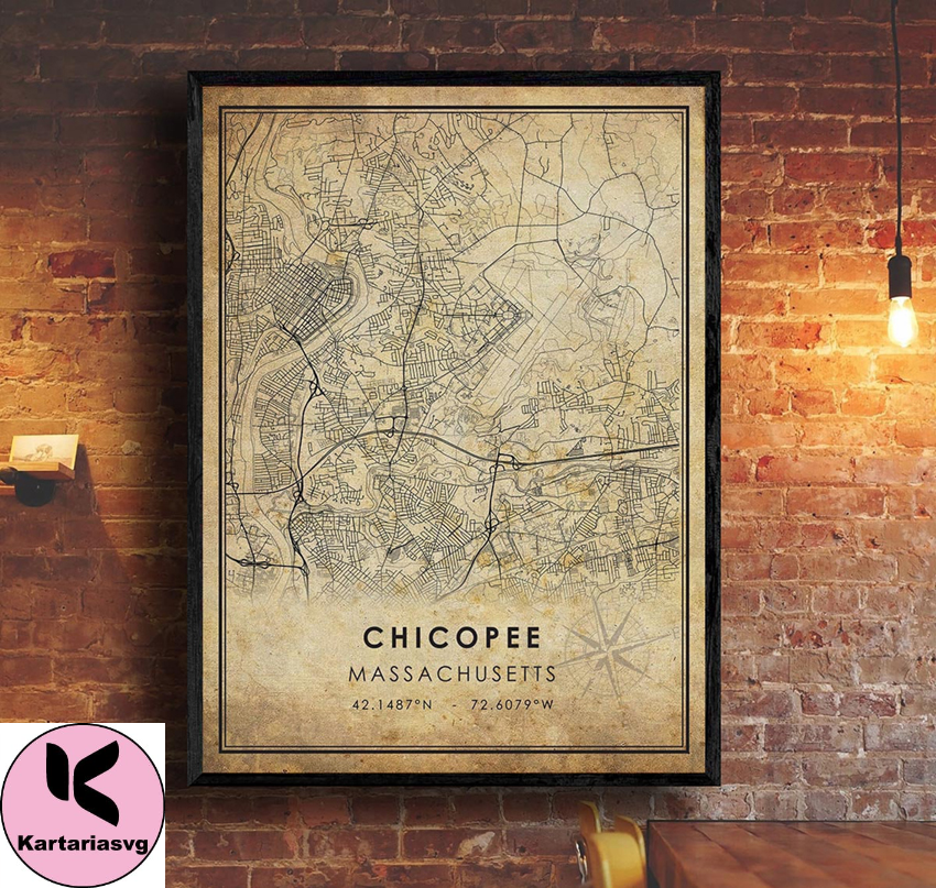 Chicopee Vintage Map Print , Chicopee Map , Massachusetts Ma | Inspire ...