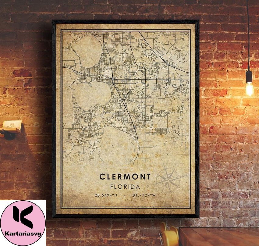Clermont Map Print , Clermont Map , Florida Map Art , Clermo | Inspire ...