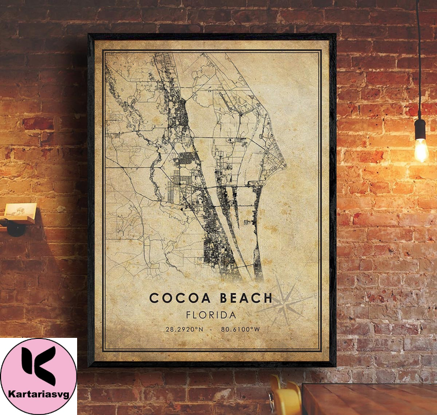 Cocoa Beach Map Print , Cocoa Beach Map , Florida Map Art , | Inspire Uplift
