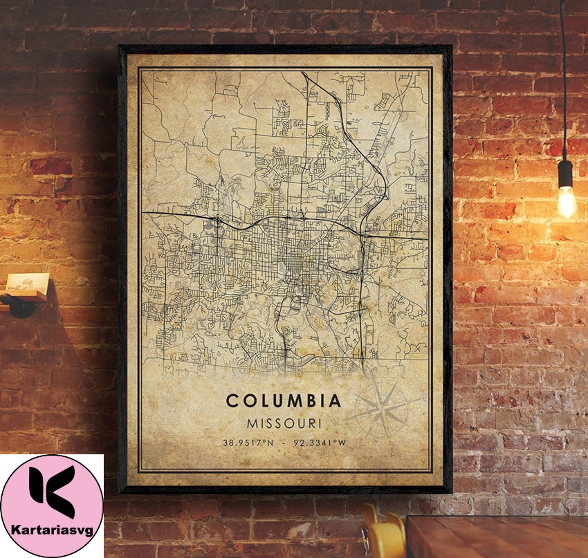 Columbia Map Print , Columbia Map , Missouri Map Art , Colum - Inspire ...
