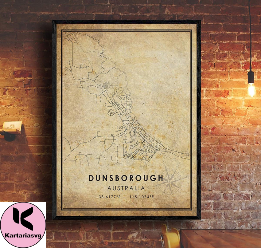Dunsborough Vintage Map Print , Dunsborough Map , Australi | Inspire Uplift