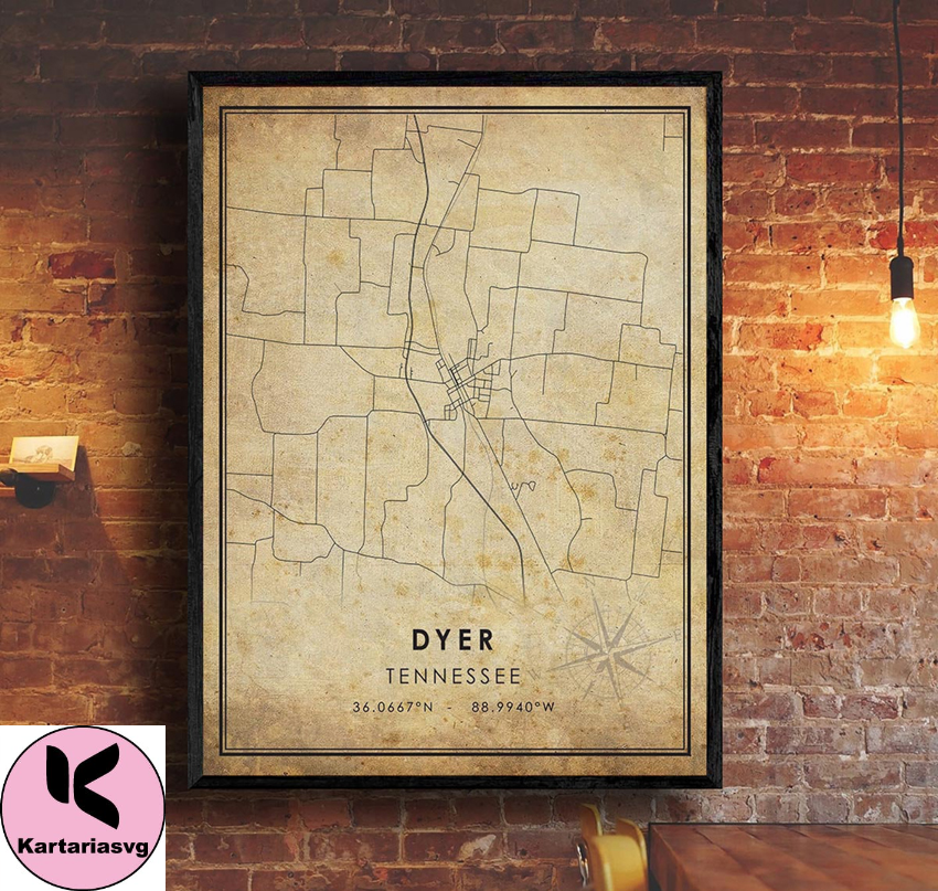 Dyer Map Print , Dyer Map , Tennessee Map Art , Dyer City Ro - Inspire ...