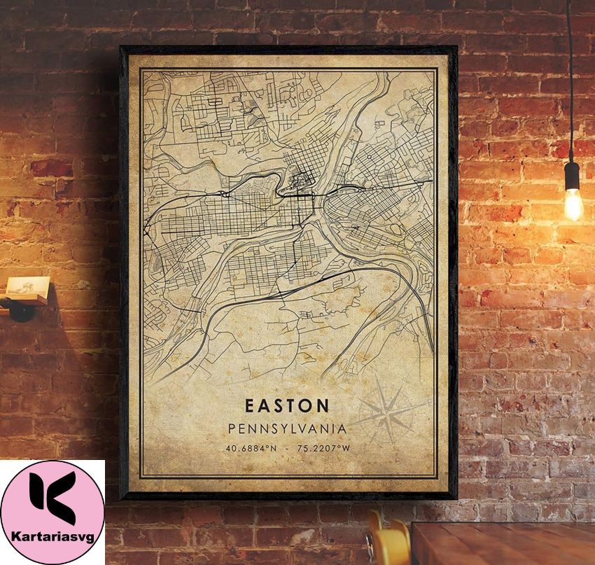 Easton Vintage Map Print , Easton Map , Pennsylvania Map A | Inspire Uplift