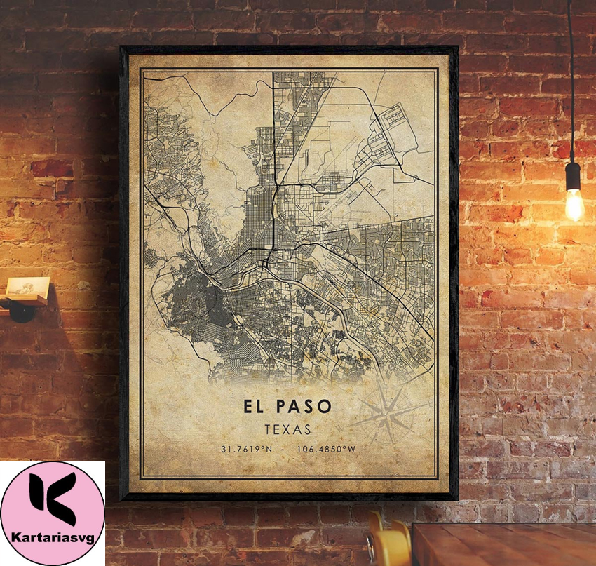 El Paso Vintage Map Print , El Paso Map , Texas Map Art , El | Inspire ...
