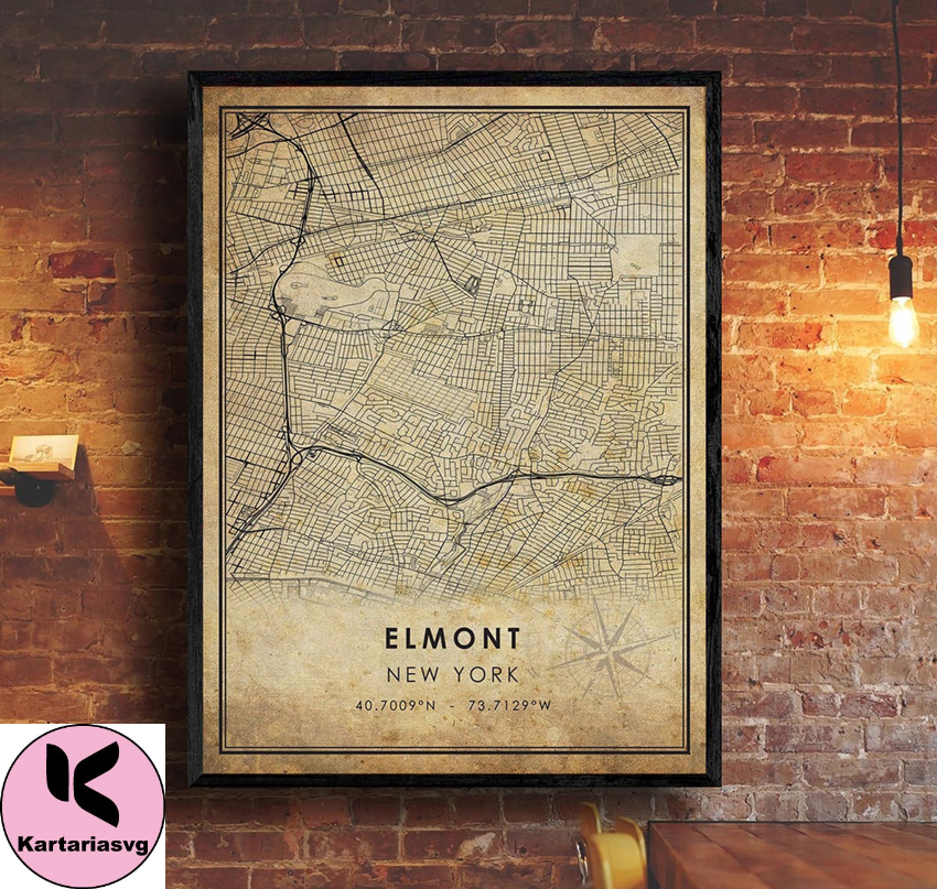 Elmont Vintage Map Print , Elmont Map , New York Map Art , | Inspire Uplift