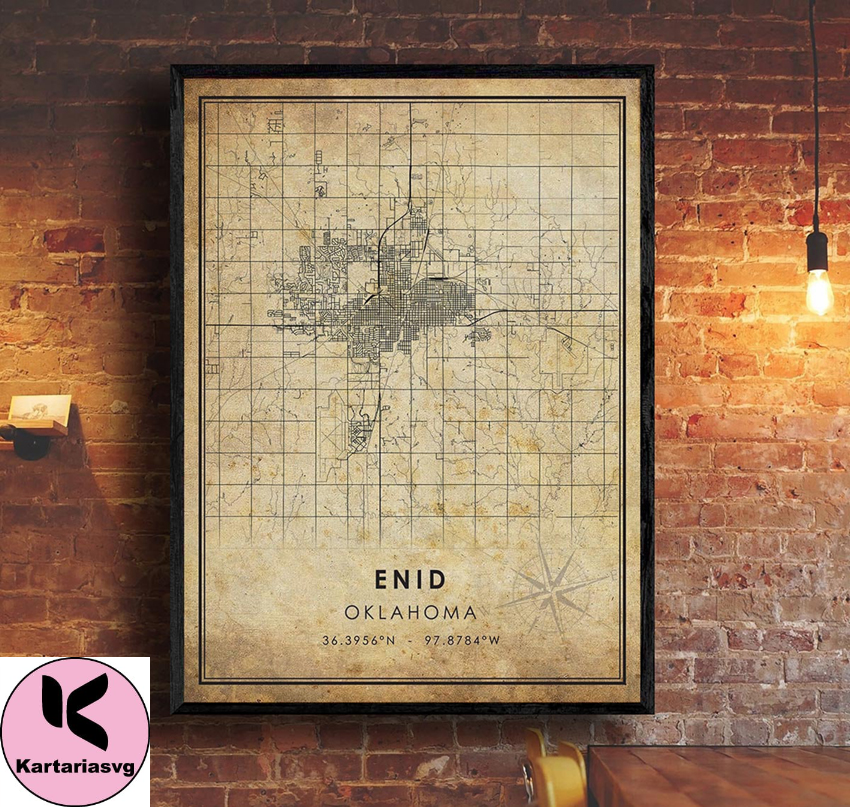 Enid Map Print , Enid Map , Oklahoma Map Art , Enid City Roa | Inspire ...