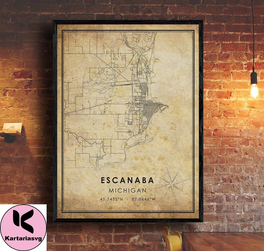 Escanaba Map Print , Escanaba Map , Michigan Map Art , Escan | Inspire ...