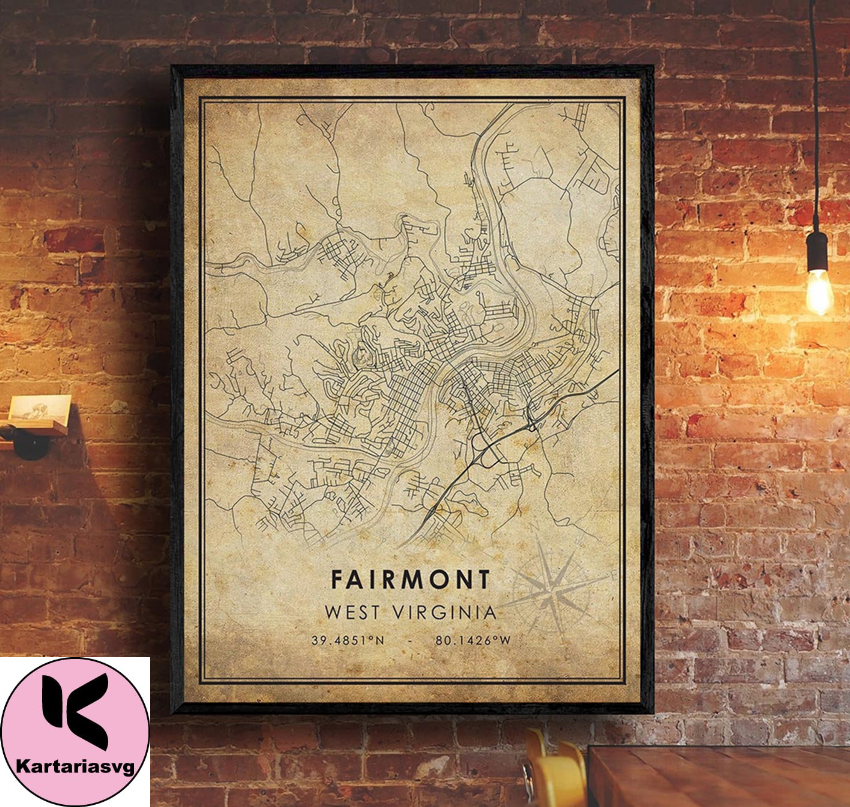 Fairmont Map Print , Fairmont Map , West Virginia Map Art , | Inspire ...