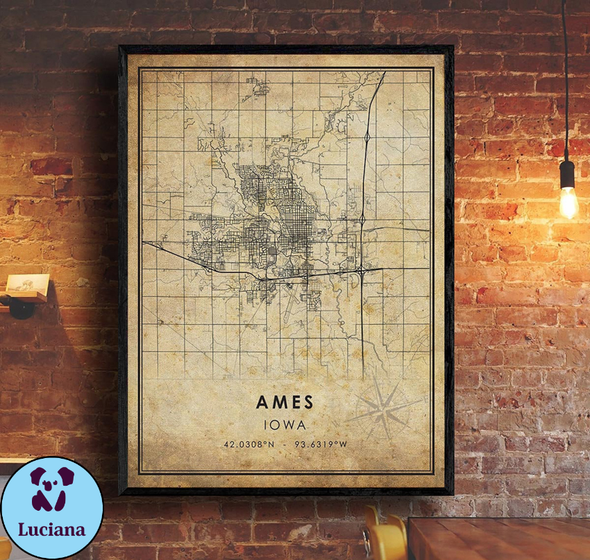 Ames Vintage Map Print , Ames Map , Iowa Map Art , Ames City | Inspire ...