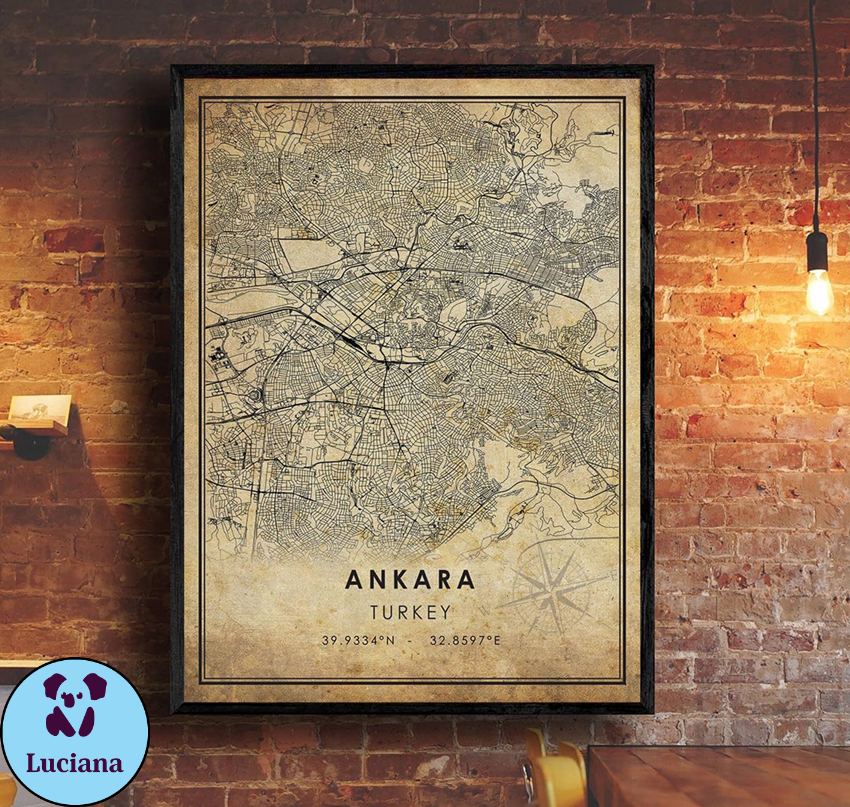 Ankara Vintage Map Print , Ankara Map , Turkey Map Art , Ank | Inspire ...