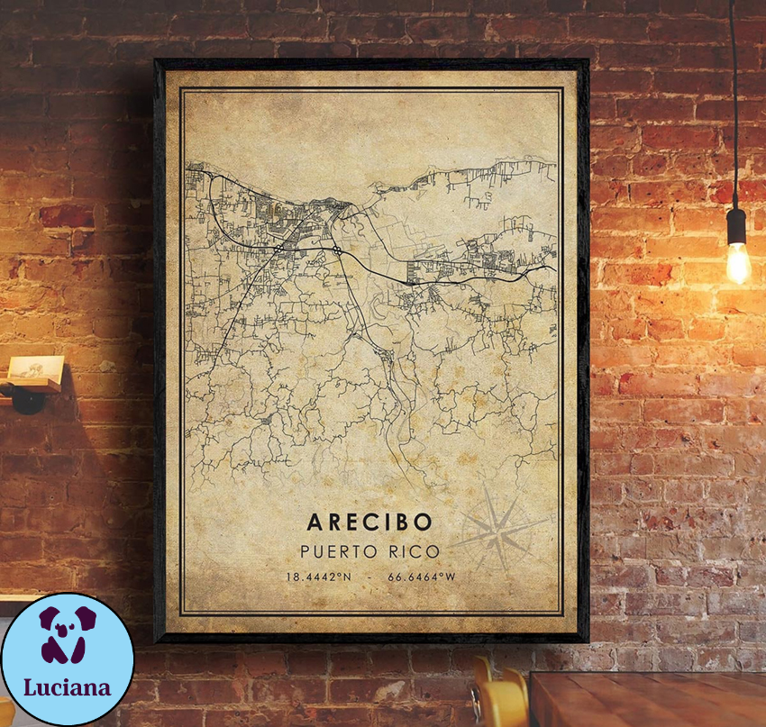 Arecibo Vintage Map Print , Arecibo Map , Puerto Rico Map Ar | Inspire ...