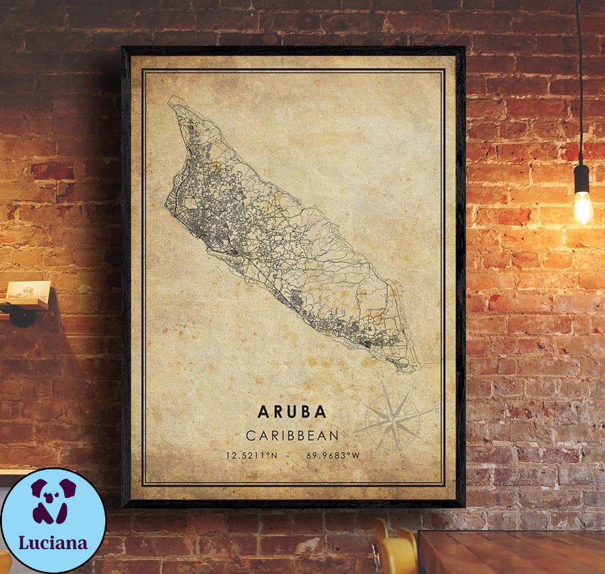 Aruba Vintage Map Print , Aruba Map , Caribbean Map Art , Ar | Inspire ...