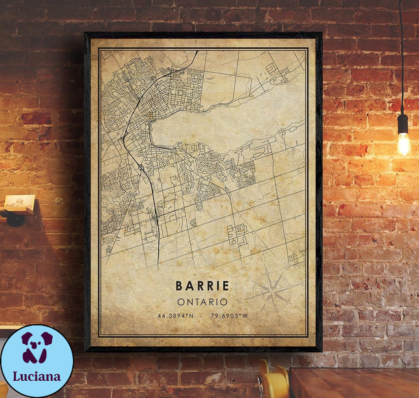 Barrie Vintage Map Print , Barrie Map , Ontario Map Art , Ba | Inspire ...