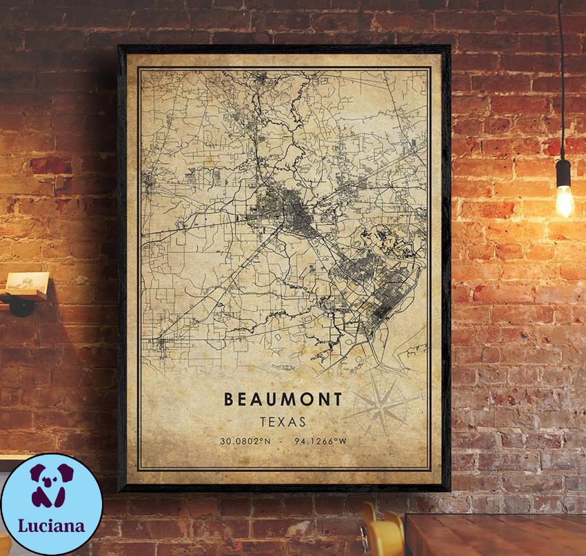 Beaumont Vintage Map Print , Beaumont Map , Texas Map Art , | Inspire ...