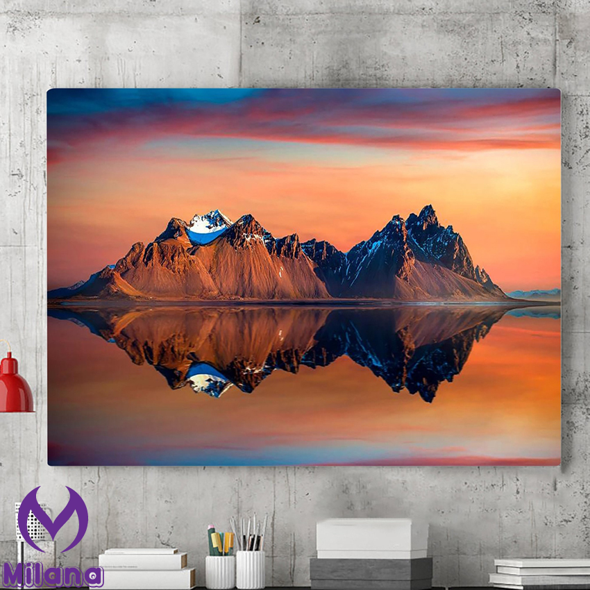 Mountain Lake Mirror Canvas Wall Art Painting, Nature Poster | Inspire ...