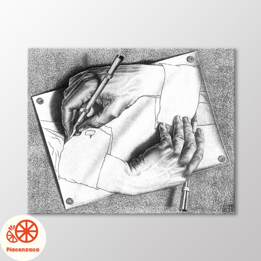 Drawing Hands by Maurits Cornelis Escher Canvas Wall Art | Inspire Uplift