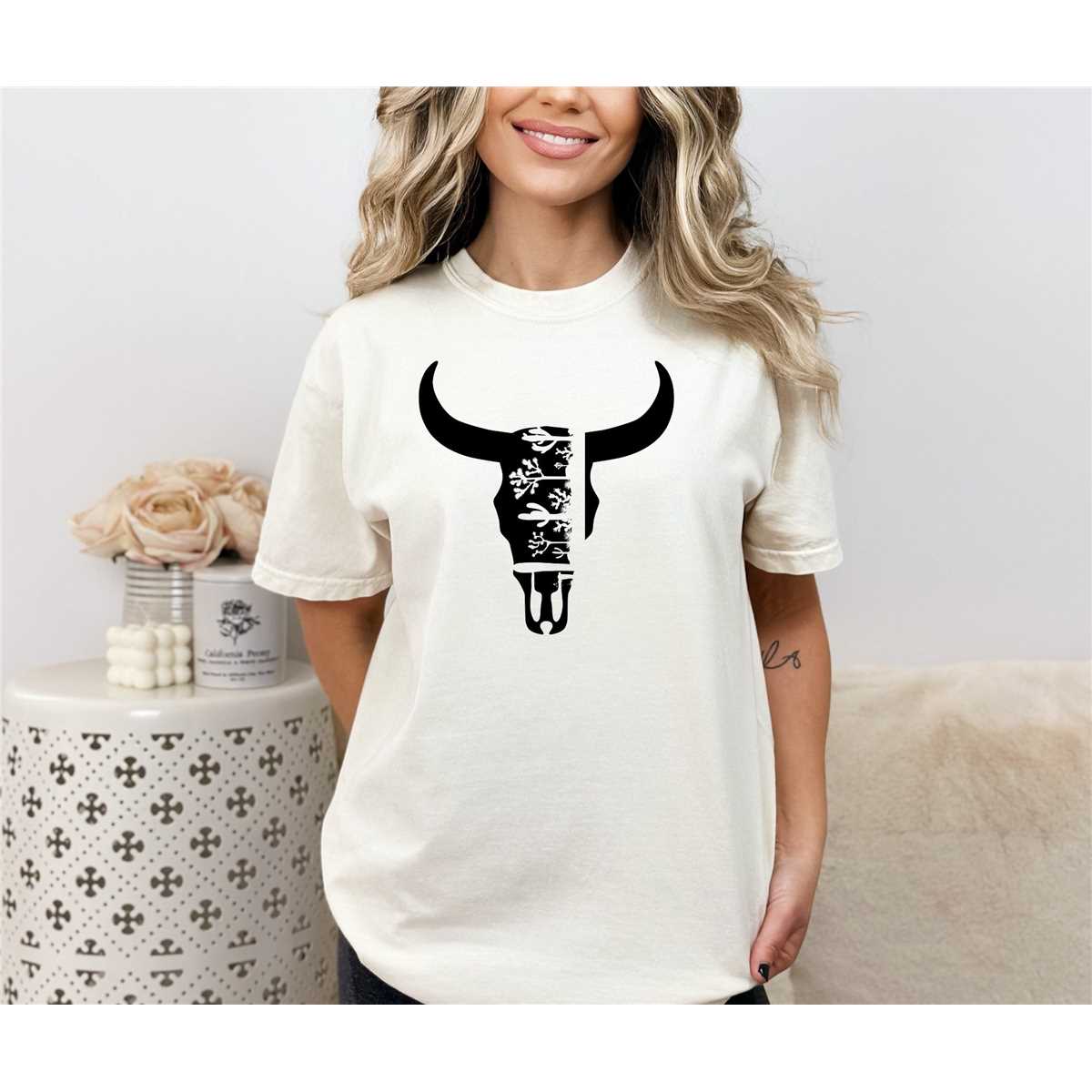Flower Bullhead T-Shirt, Comfort Color Brand, DTF Transfer, | Inspire ...