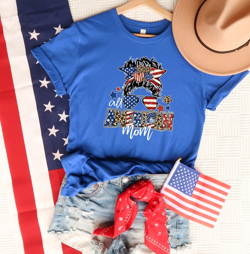 All American Mom Shirt, Messy Bun Hair Mom Shirt, American M | Inspire ...