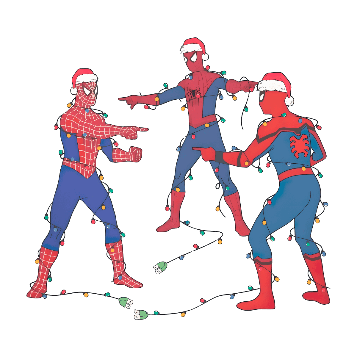 Marvel Three Spiderman Meme Santa Christmas Light PNG | Inspire Uplift