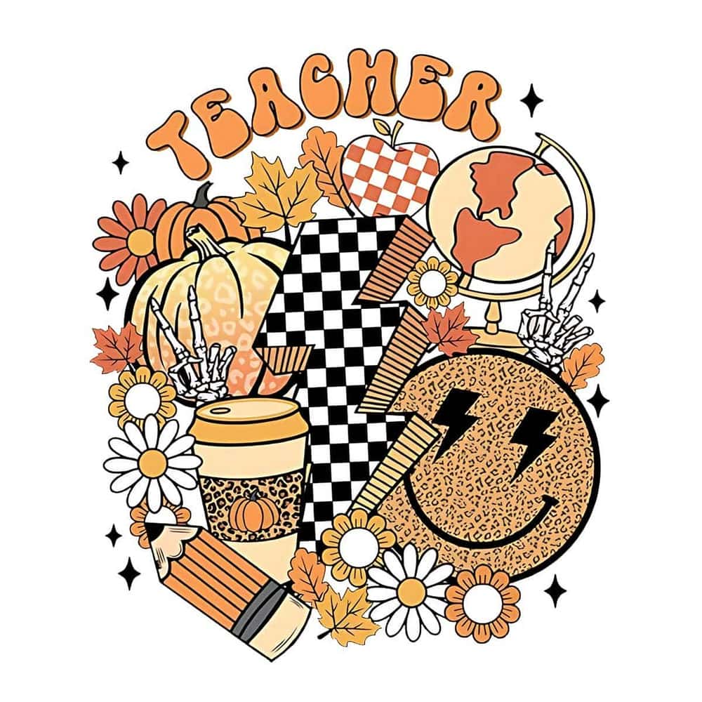 Fall Teacher PNG Retro Fall Vibes Teacher Sublimation Design | Inspire ...
