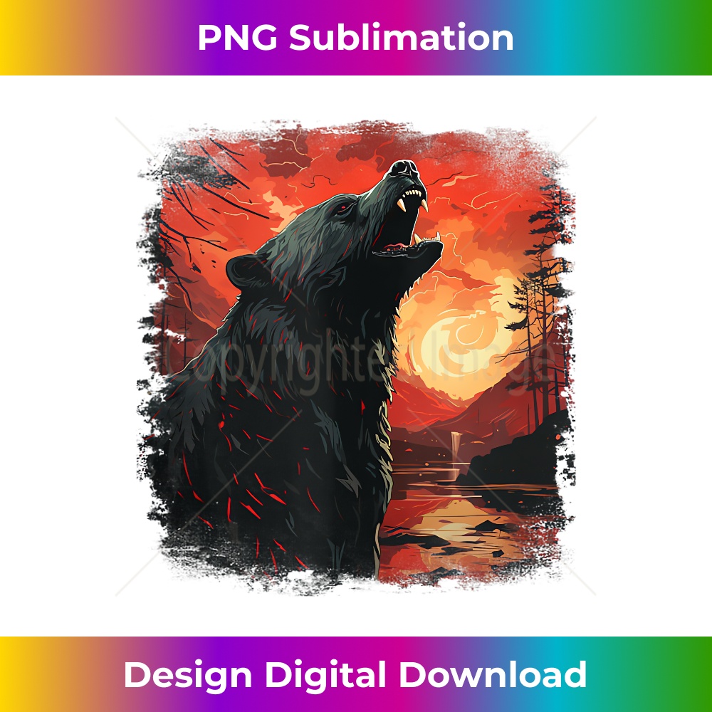 Anime black bear howling red lake sunset, moon animal art - | Inspire ...