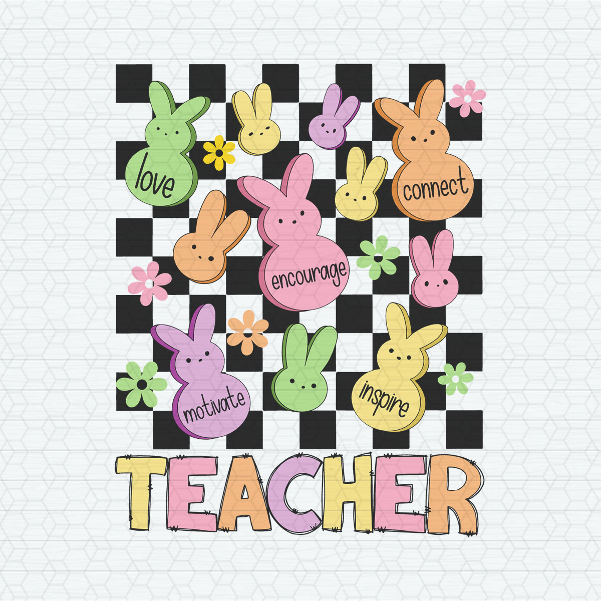 Checkerboard Teacher Bunny Love Connect SVG | Inspire Uplift