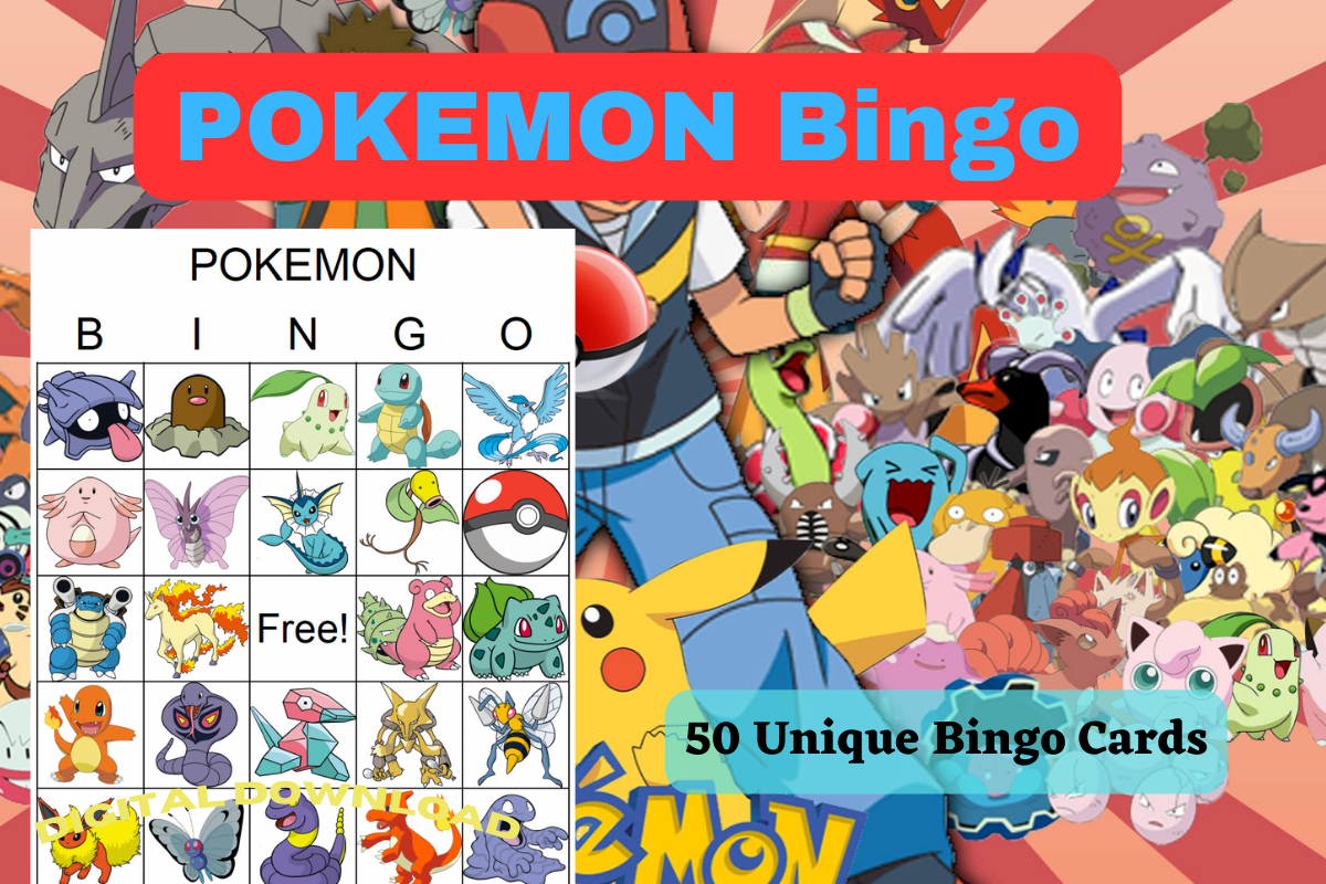 Printable Pokemon Bingo Pack: 50 Cards, Instant Download - Inspire Uplift