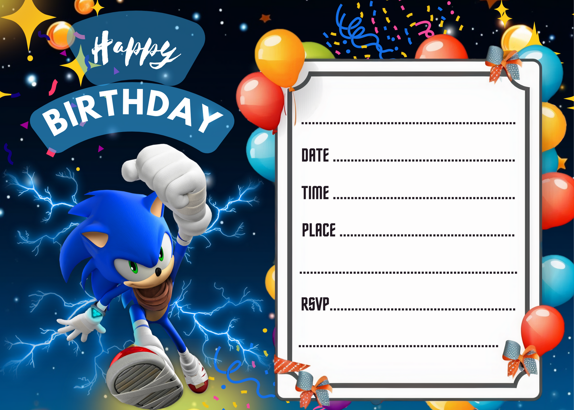 Sonic Birthday Invitation,digital invitation,party invite,Em | Inspire ...