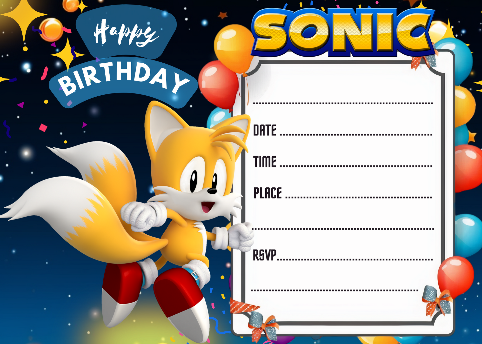 Sonic Birthday Invitation,digital invitation,party invite,Em - Inspire ...