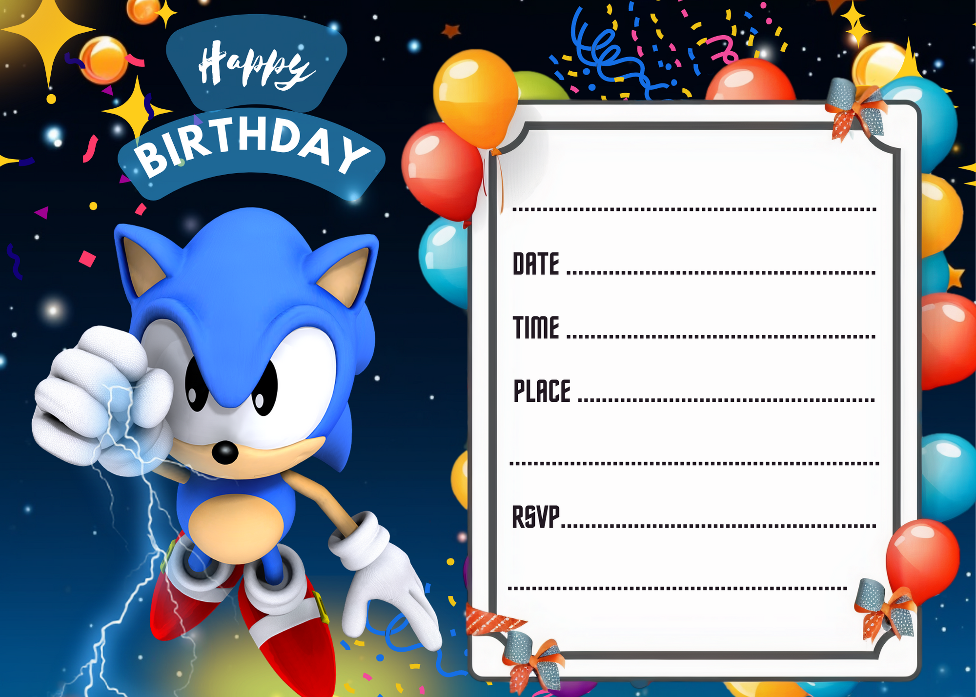 Sonic Birthday Invitation,digital invitation,party invite,Em - Inspire ...