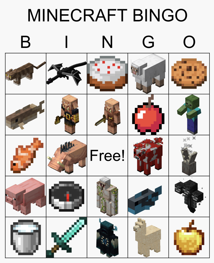 Minecraft Bingo Game,Cards Printable,Party Game,50 Minecraft - Inspire ...