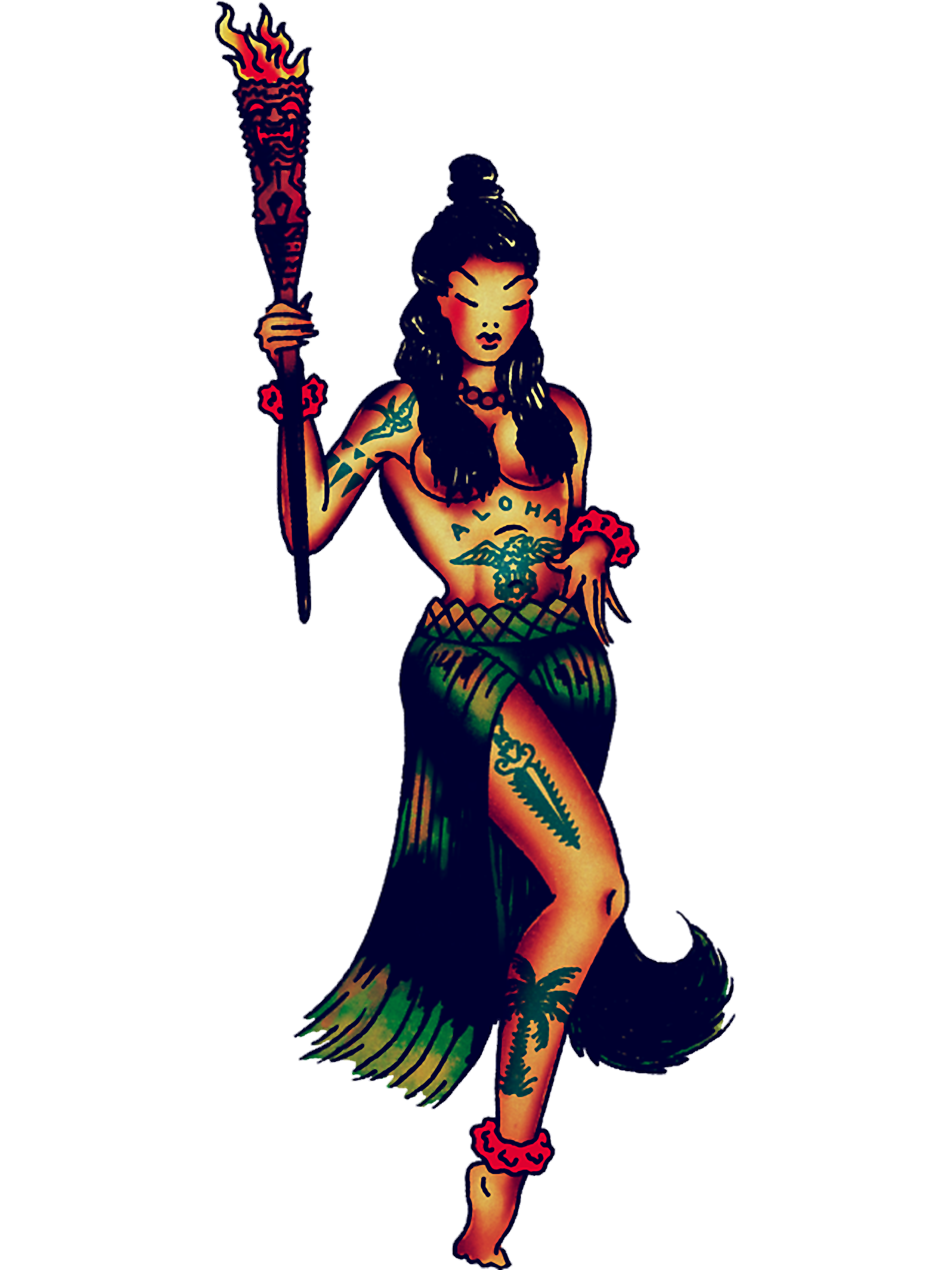 YUMMY BURGERHula Girl Pinup Tattoowith tiki torch | Inspire Uplift