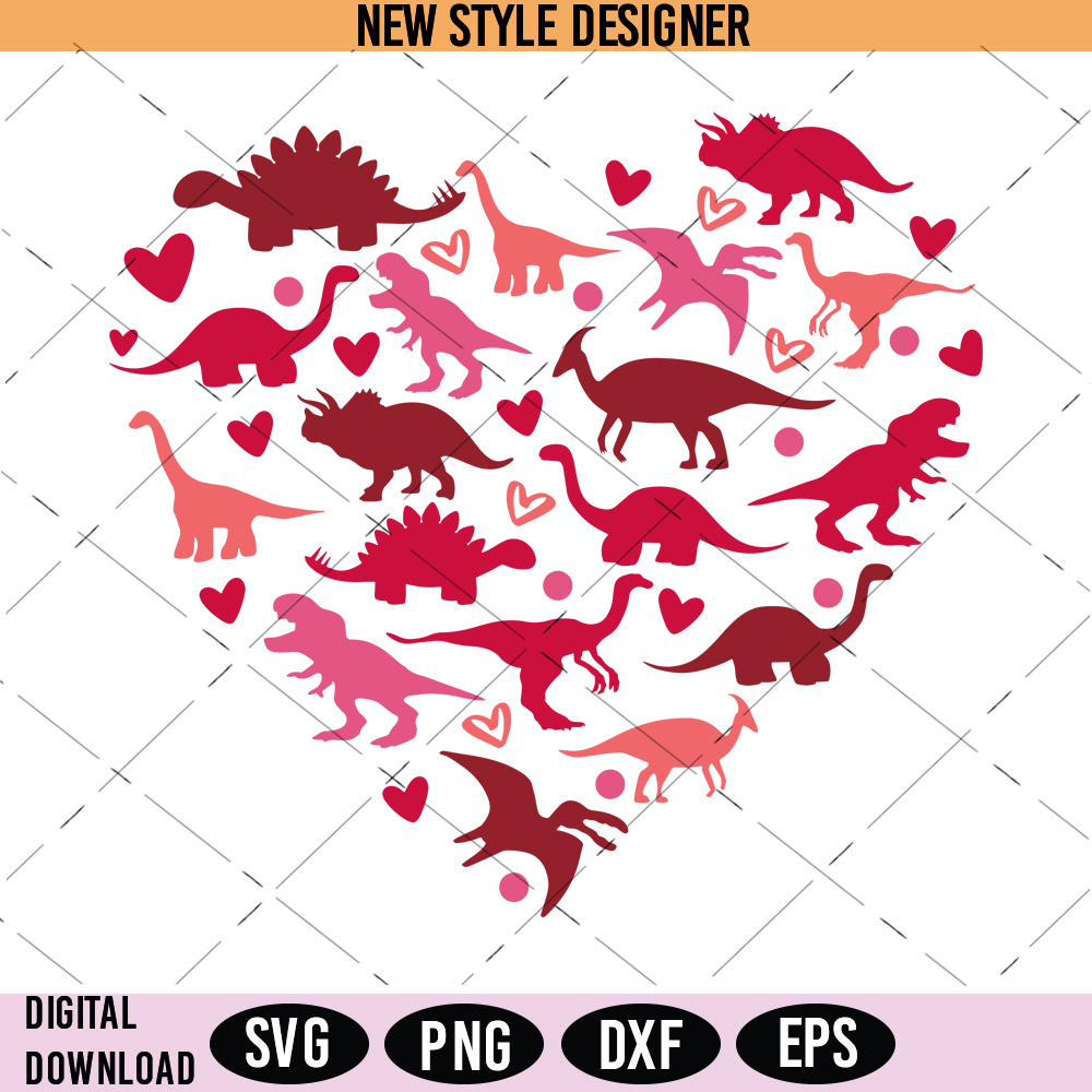 Dino Heart Clipart, Valentine Dinosaur SVG, Instant Download - Inspire ...