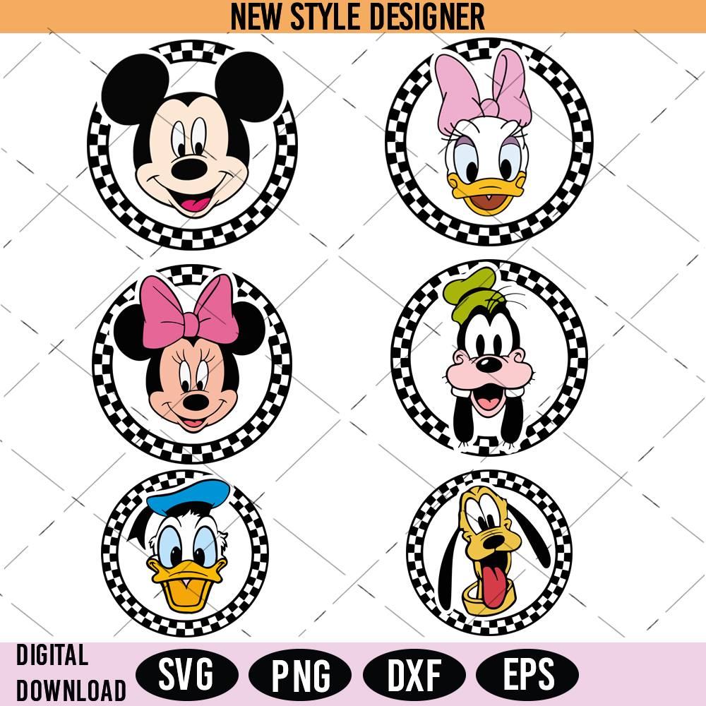 Checkered Disney Characters Bundle SVG, Mickey Mouse Checker | Inspire ...