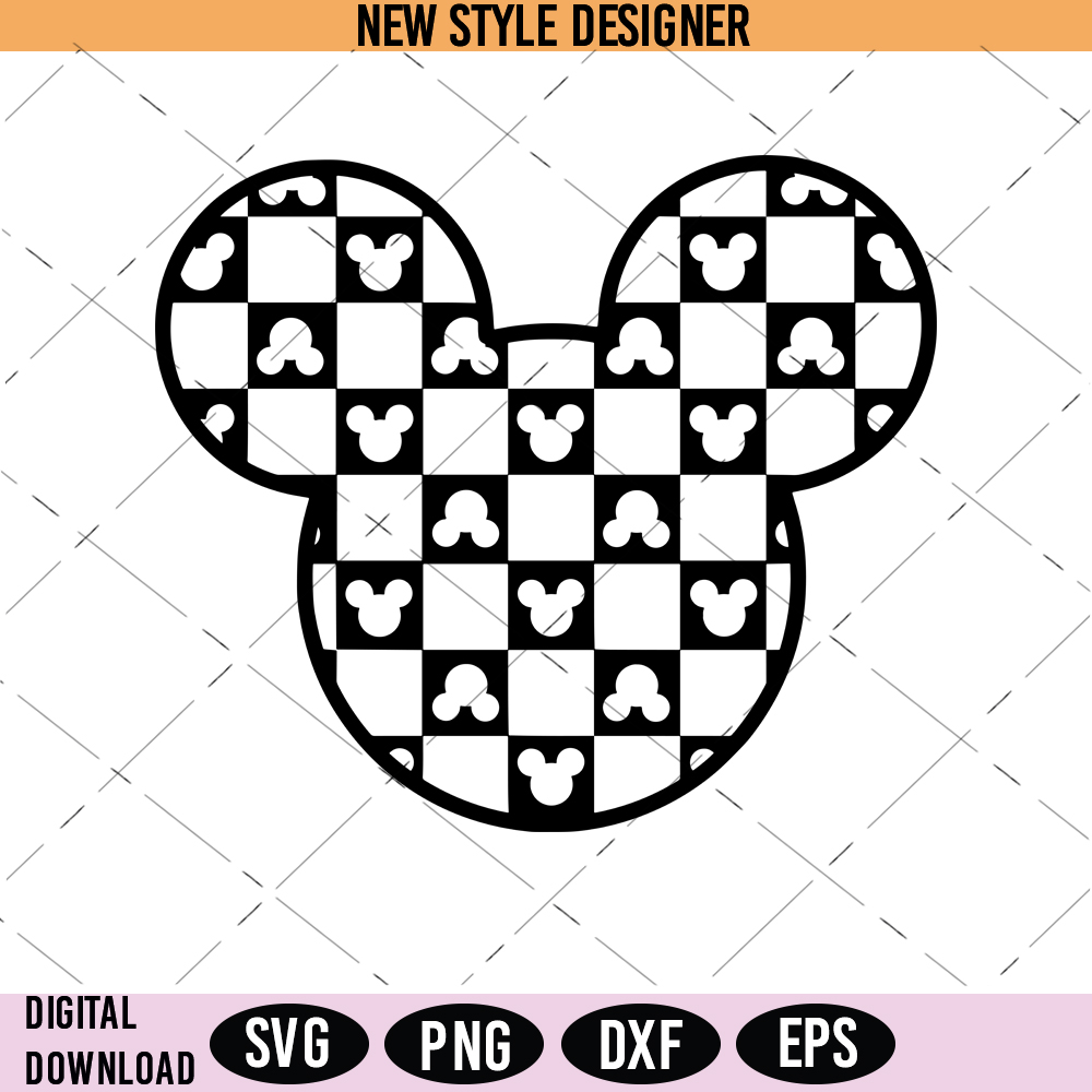 Mickey Mouse head Svg, Checkered Retro Mickey Head Svg, Vint - Inspire ...