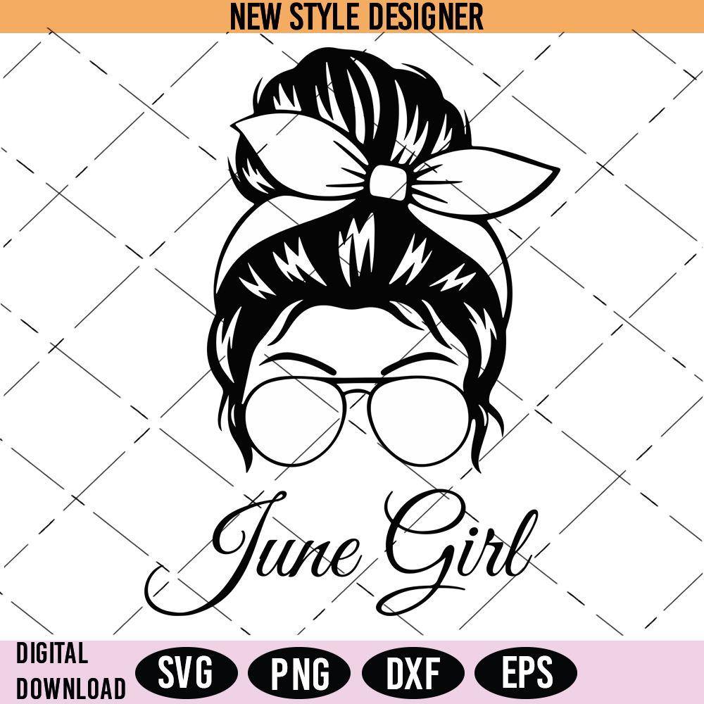 June Girl Svg Png, Woman With Glasses Svg, Girl With Messy B | Inspire ...