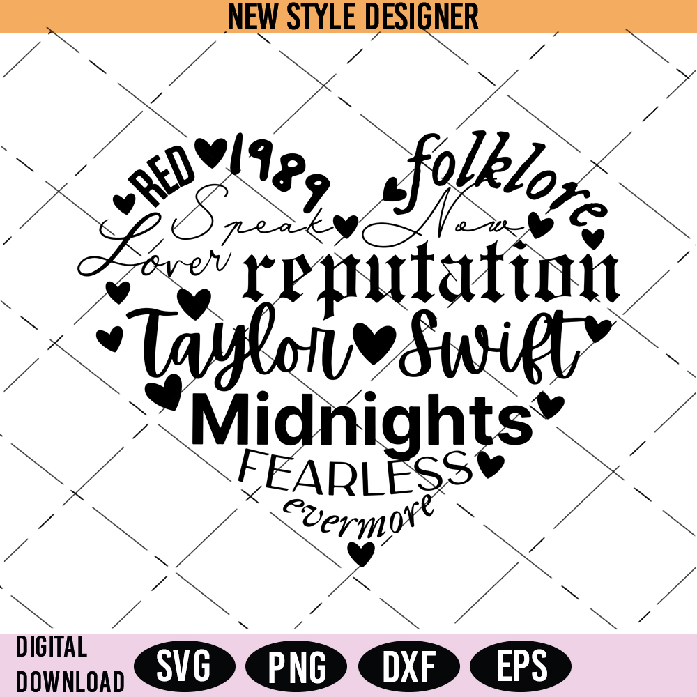 Taylor Swift Album Heart Svg Png, Taylor Png, The Eras Tour, - Inspire ...