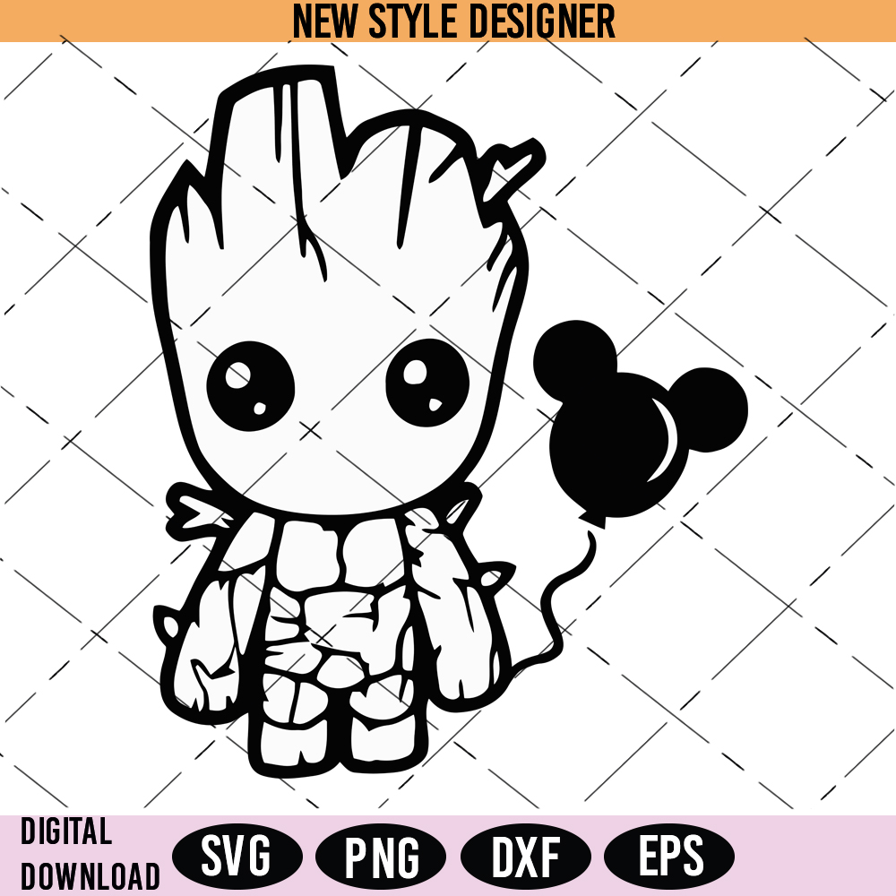Baby Groot with Mickey Ballon Svg, Disney Character Svg, Bab - Inspire ...