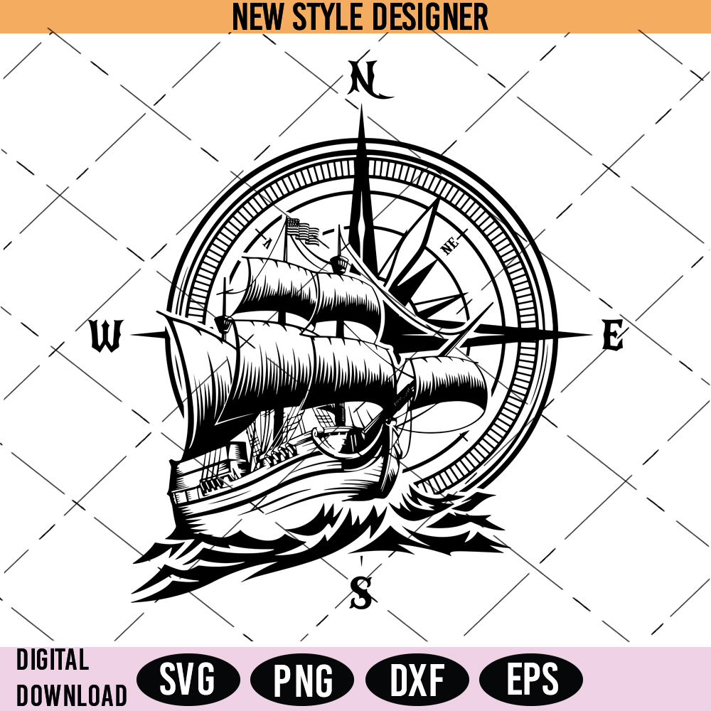 Ship Compass Svg Png, Ship Svg, Boat Svg, Compass Svg, Nauti | Inspire ...