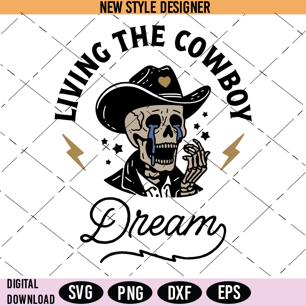 Cowboy Skeleton in Tears Svg, Western Crying Cowboy Skull Sv | Inspire ...