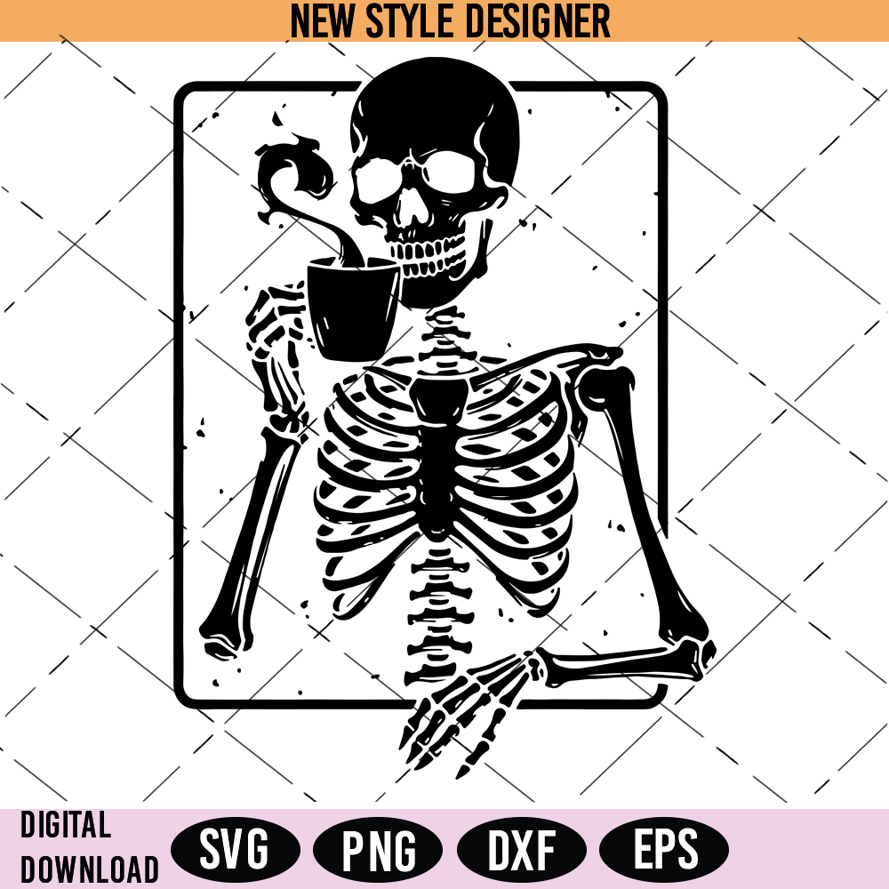 Skeleton Drinking Coffee svg, Skull Halloween SVG, PNG, DXF, | Inspire ...