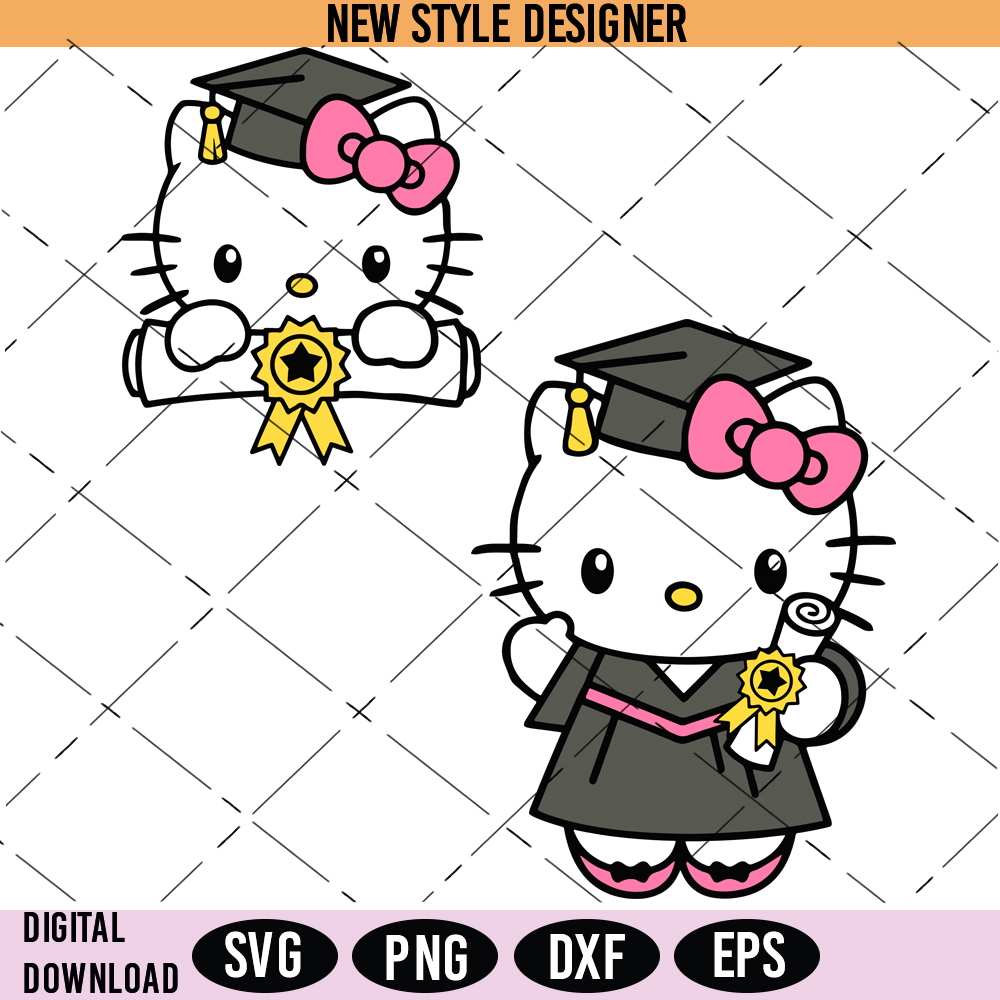Kawaii kitty graduate Svg, Senior 2024 Svg, PNG, DXF, EPS, C | Inspire ...