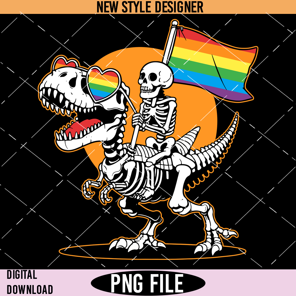 Skeleton Riding Dinosaur LGBTQ Png, Skeleton Pride Png, Dino - Inspire ...