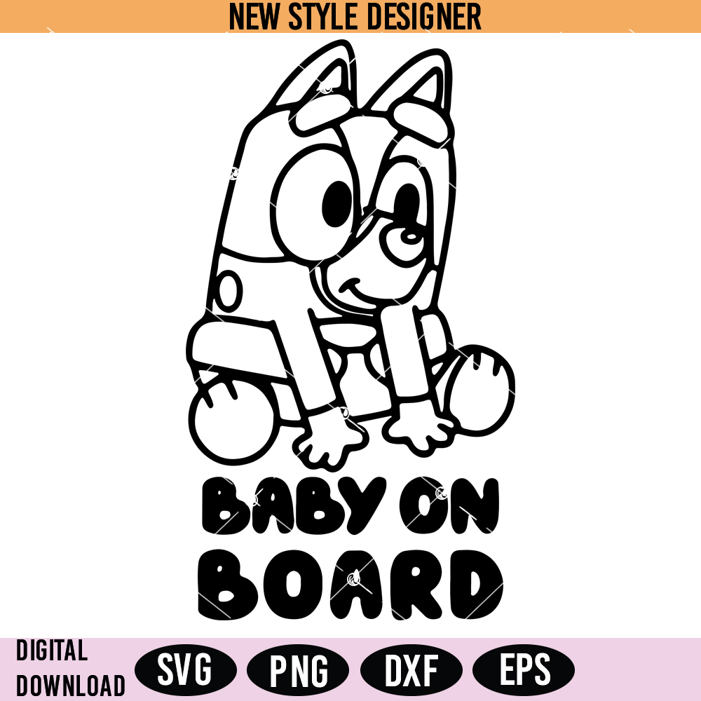 Baby Bluey On Board SVG Png, bluey car decal svg, kids on bo | Inspire ...