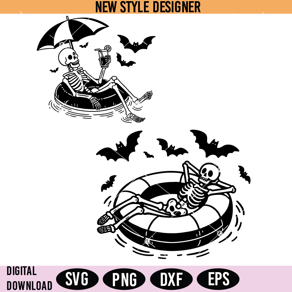 Skeleton In A Pool Floaty SVG, Skeleton and Bats SVG, Digita | Inspire ...