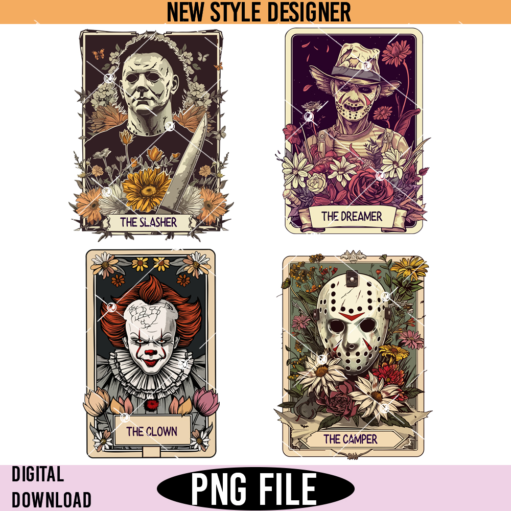 Horror Characters Tarot Card Bundle, Halloween png, Horror M | Inspire ...